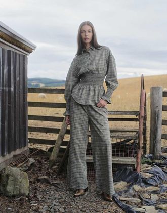 Daisy Street weite Hose mit Karomuster in Salbeigr&uuml;n, Kombiteil-Multi