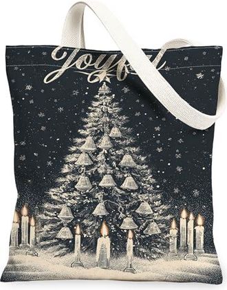 Generic Sacs fourre-tout en toile vintage de No&euml;l, motif arbre joyeux, sacs d&eacute;picerie, sacs d&eacute;picerie r&eacute;utilisables, l&eacute;gers et lavables avec bandouli&egrave;re pour 