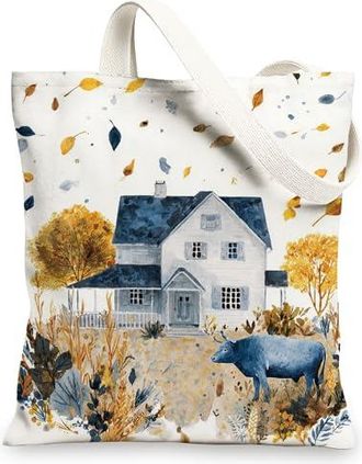 Generic Sacs fourre-tout en toile de ferme, motif nature rustique, sacs de courses réutilisables, sacs de courses vintage légers et lavables en toile pour voy