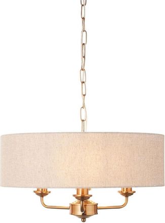 Endon Lighting Highclere Plafonnier &agrave; plusieurs bras en laiton vintage, lin naturel, 3 x E14 - Endon
