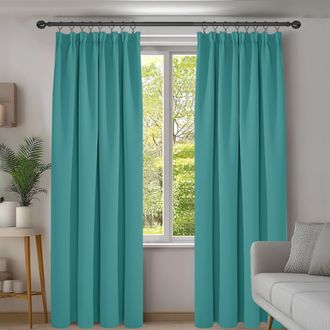 Deconovo Blickdichte Gardinen mit Kr&auml;uselband K&uuml;che Vorhang Fenster Dicke Thermogardine K&auml;lteschutz warm Hitzeschutz, 242x132cm(H&ouml;hexBreite), T&uuml;rkis, 2er Set