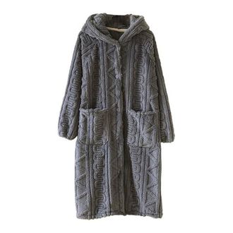 Generic Robe de chambre à capuche moelleuse pour femme - Peignoir léger avec poches - Vêtement de détente en peluche - Chemise de nuit dhiver en polaire - Pei