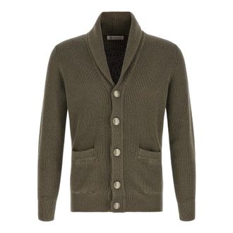 Brunello Cucinelli Malfil&eacute; Baumwoll Cardigan im englischen Rippstrick - - Knitwear - Herren - Gr&uuml;n - M