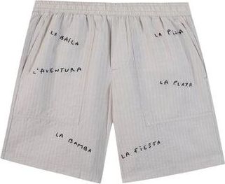 Maison Labiche Short ray&eacute; &agrave; logo Guignier en coton et lin