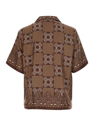Amiri Mens Bowling Shirt Brown Silk