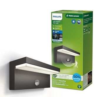 Philips Lighting Philips Bustan Applique dextérieur UltraEfficient, lumière blanc froid 3,8 W 4000 K, antracite, détecteur de mouvement, IP44 résistante aux intempérie