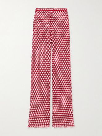 Sara Cristina Pantalon Large En Crochet Bicolore Playa - Rouge