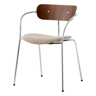 & Tradition Chaise Pavilion avec accoudoirs AV4 pi&egrave;tement chrom&eacute; & Tradition