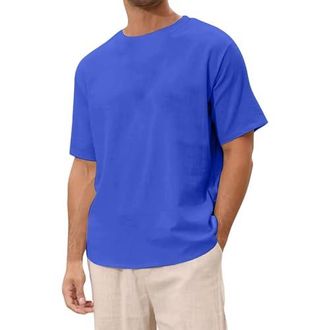 Generic Haut Homme Grande Taille, T-Shirts Et Tops De Sport Homme Lin,Chemise &agrave; Manches Courtes Ample Base &agrave; Col Rond Casual Classique Couleur Unie Mode Polyv