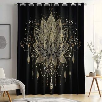Generic Rideau Occultant L 75 x H 160 cm (2 Panneaux) Rideaux Thermiques Oeillets Chambre, Mandala Simple Lotus imprim&eacute;s Chambre Enfant Fille Garcon Rideaux I