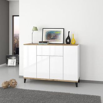 Dmora Kommode Giorgio, K&uuml;chen-Sideboard mit 3 T&uuml;ren und 1 Schublade, Wohnzimmer-Buffet, K&uuml;chen-Sideboard, 100 % Made in Italy, 120 x 40 x 82 cm, gl&auml;nzendes 