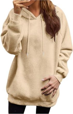 Generic Sweat-shirt &agrave; capuche &agrave; manches longues sans poche pour femmes - Sweat-shirt surdimensionn&eacute; pour femme grande taille avec cordon de serrage et &eacute;paules