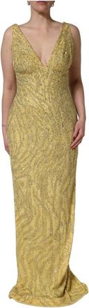 Dolce & Gabbana Femme, Robes, Jaune, Taille: 38 FR V-neck Sleeveless Dress