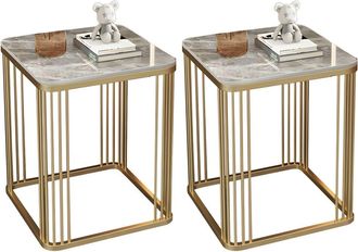 Generic Stilvoller Quadratischer Beistelltisch Mit Steinplatte Und Goldenem Metallrahmen - Vielseitiger Sofa-Beistelltisch for Wohnzimmer, Schlafzimmer Und Me