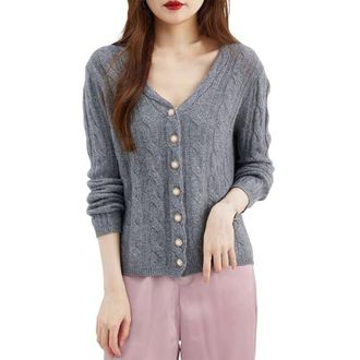 Generic Y2k Cardigan dhiver en laine m&eacute;rinos pour femme avec col en V et tricot doux, Gris, XS