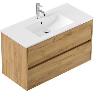 Magnolia Home Badm&ouml;bel Taifun mit Waschtisch 100 cm 2 Greifraum SoftClose Ausz&uuml;ge eiche gold