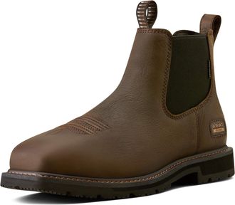 Ariat Mens Groundrancher Chelsea Wide Square Toe Steel Work Boots in Dark Brown, D Medium Width, Size 44.5, by Ariat
