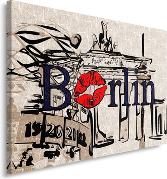 Feeby Frames Feeby, Leinwandbild, Bilder, Wand Bild, Wandbilder, Kunstdruck 80x120cm, Berlin, ABSTRAKTION, Symbole, Mund, Inschrift, Farben