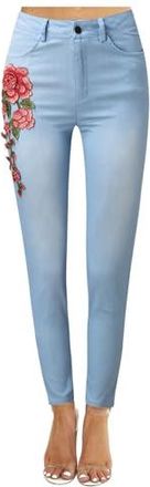 Generic Pantalon en jean pour femme - Taille haute - Avec motif floral - Vintage - &Eacute;l&eacute;gant - Stretch - Coupe Bootcut - Coupe ajust&eacute;e - D&eacute;contract&eacute; - Slim Fit 