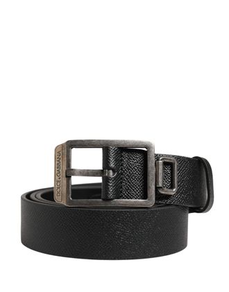 Dolce & Gabbana Mens Black Calf Leather Silver Metal Buckle Belt