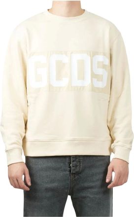 GCDS Gcds, Homme, Sweatshirts et sweats à capuche, Beige, Taille: 2XL Band Logo Nylon Crewneck