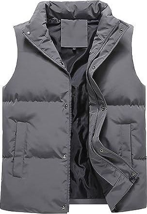 Generic Gilet de surv&ecirc;tement pour homme sans capuche - Gilet en duvet chaud - Col montant - Gilet matelass&eacute; avec fermeture &eacute;clair - Manteau dhiver uni - Avec 
