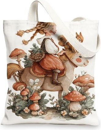 Generic Joli sac fourre-tout en toile, imprimé animal de la forêt, sacs dépicerie réutilisables, légers et lavables, sacs en toile pour voyage, plage, pique-n