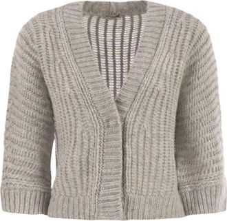 PESERICO Femme, Pulls, Gris, Taille: 40 FR Wool and Alpaca Mesh Cardigan