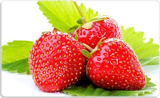 Wallario Fr&uuml;hst&uuml;cksbrettchen aus Glas, Glasunterlage, Glasbrettchen Frische rote Erdbeeren f&uuml;r die K&uuml;che, Gr&ouml;&szlig;e 14 x 23 cm, Sicherheitsglas