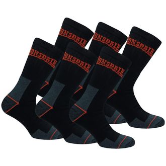 Lonsdale 6 Paar Arbeitssocken Mittlere Wadenhöhe - Fersenzehenverstärkung - Frottee Baumwolle (Schwarz, 43-46)