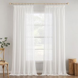 Miulee 2er Set Voile Vorhang Sheer Vorhang mit kräuselband Transparente Leinenoptik Gardinen Wohnzimmer Modern Fensterschal Schlafzimmer 140x300cm (B x H) We