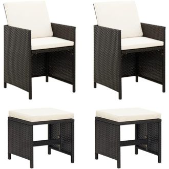 vidaXL 4-tlg. Gartenstuhl und Hocker Set Poly Rattan Schwarz - Vidaxl