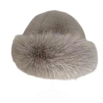 Generic Chapeau cloche dhiver en peluche pour femme, chapeau chaud en fausse fourrure de vison, gris, Taille unique