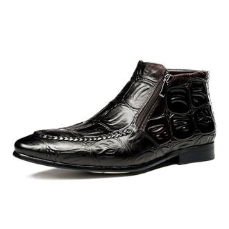 Generic Bottines Homme en Cuir V&eacute;ritable Motif Croco avec Double Fermeture &Eacute;clair, Chaussures Habill&eacute;es &agrave; Bout Pointu pour Travail, Bureau et &Eacute;v&eacute;nements Forme