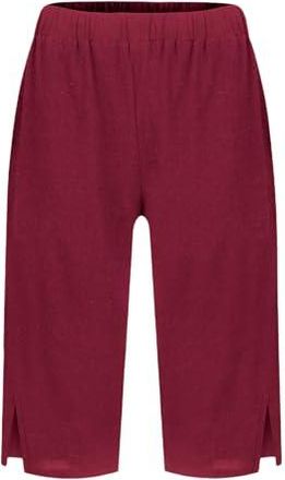 Generic Short court dété pour femme - Léger - Coton et lin - Décontracté - Couleur unie - Respirant - Séchage rapide - Bermuda ample - Taille élastique - Shor