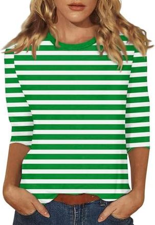 Generic T-shirts pour femme &agrave; manches 3/4, col rond, pois et boutons, hauts d&eacute;t&eacute; d&eacute;contract&eacute;s, XL