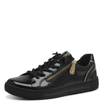 Jana Damen Sneaker flach mit Reißverschluss Vegan, Schwarz (Schwarz Lack/Gold), 37 EU