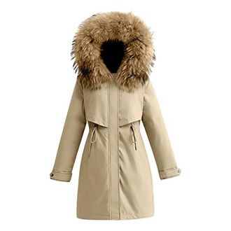 Generic Vestes pour femmes 2026 couleur pure manteau &agrave; capuche fermeture &eacute;clair chaud &eacute;pais avec poches ceinture taille pardessus mode, kaki, 6XL