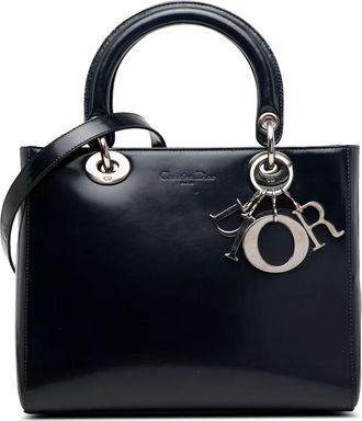 Dior sac à bandoulière Lady Dior médium en cuir de veau à fini glacé (2000-2025) - Bleu