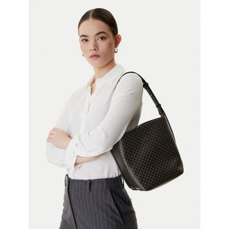 Calvin Klein Handtasche Calvin Klein Emblem Aop Medium Bucket LV04F3365G Schwarz