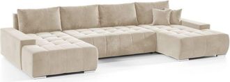 Fun M&ouml;bel Wohnlandschaft Sofa mit Schlaffunktion vogar Stoff Monolith Ecru