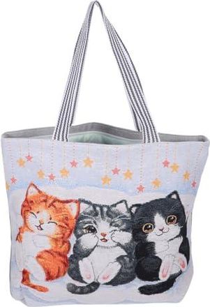 Soimiss Sac &Agrave; Bandouli&egrave;re Femme En Coton Et Lin Avec Broderie De Chats Grand Sac Fourre-Tout L&eacute;ger Et &Eacute;l&eacute;gant Pour &Eacute;cole Shopping Et Voyage