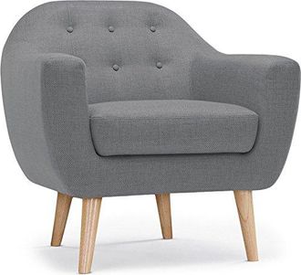 Menzzo qh8805lightgrey Savoy Fauteuil Scandinave Tissu/Bois Gris 79 x 78 x 73 cm
