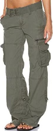 TOMWELL Femme Mode Cargo Pantalon Casual Vintage Multi Poche Baggy Straight Slim Pantalon Taille Haute Streetwear Trousers Z Gris Medium