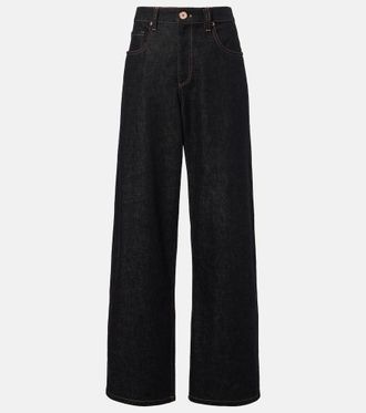 Brunello Cucinelli Wide-Leg Jeans mit Leder
