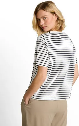 Tom Tailor Kurzarmshirt Sommershirt im Streifen-Look und mit Workung-Stickerei