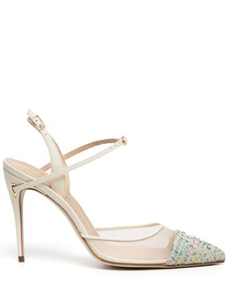 Jennifer Chamandi escarpins Vittorio 105 mm en tweed - Blanc