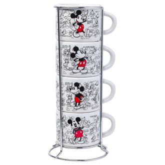 Silver Buffalo Disney Mickey Mouse Vintage Sketches Art 4-teiliges stapelbares Keramik-Espresso-Tassen-Set, 85 ml