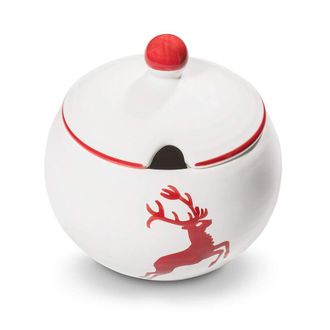 Gmundner Keramik Zuckerdose mit Ausschnitt Durchmesser : 10 cm rubinroter Hirsch Geschirr, handgemacht in &Ouml;sterreich