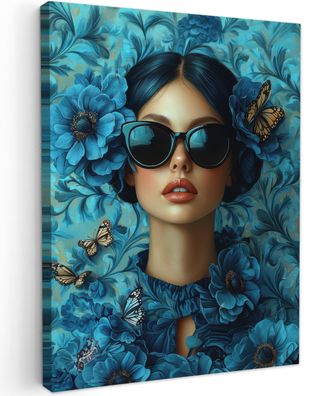 MuchoWow &copy; Leinwand 60x80 cm Deko Schlafzimmer Aesthetic Leinwandbilder Wohnzimmer Gem&auml;lde Foto Geschenk Living Room Decoration Frau - Blumen - Schmetterlinge 